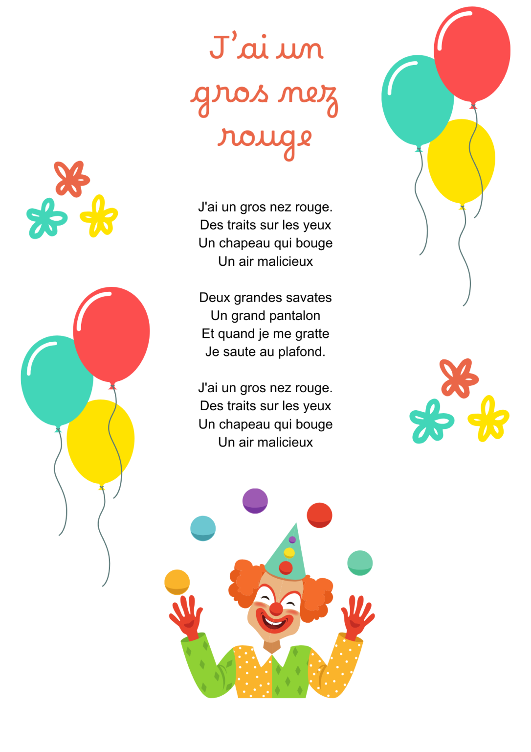 Comptine J'ai un Gros Nez Rouge - Objectif Maternelle